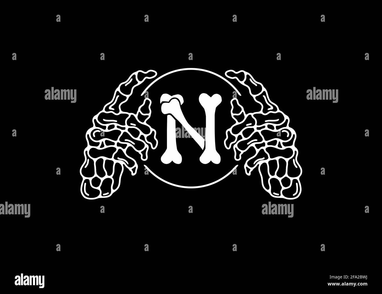 White black color of skeleton N initial letter with hand design Stock ...