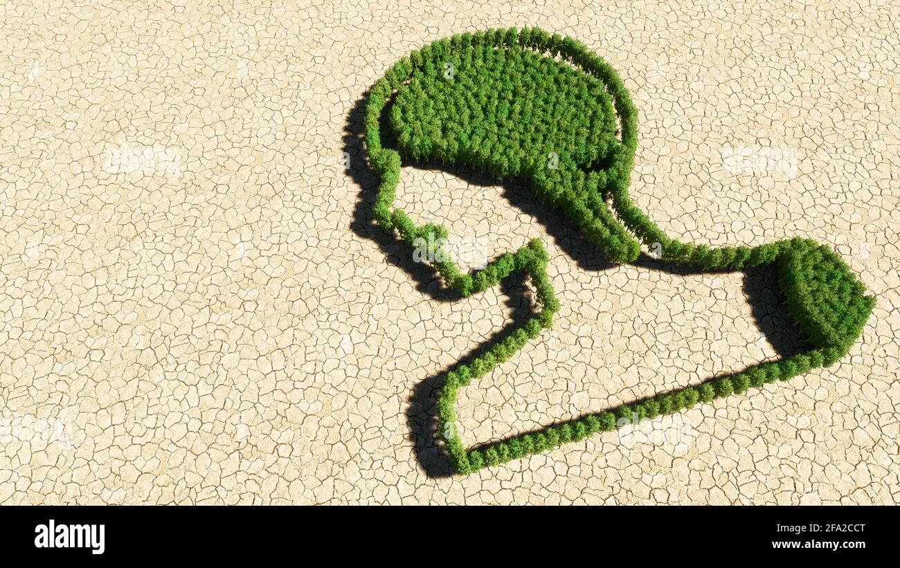 Concept or conceptual group of green forest tree on dry ground ...