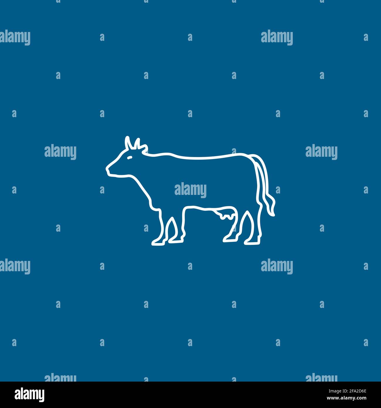 Cow Line Icon On Blue Background. Blue Flat Style Vector Illustration ...