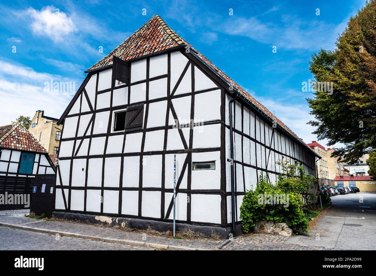 Old medieval white house in the Lund University in Lund, Scania, Sweden ...