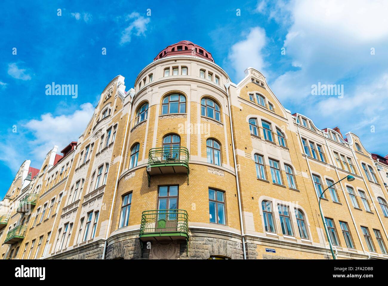 Facade of an old classic building in the historical center of Lund ...