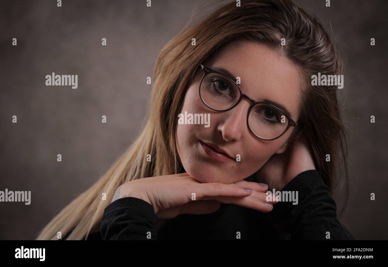 Beautiful girl with long brown hair - close-up shot Stock Photo - Alamy