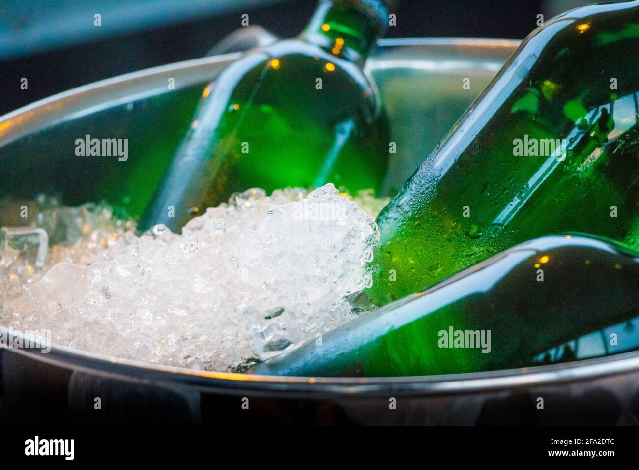 Luxury ice chilled champagne bottles at gala party celebration. Drink ...