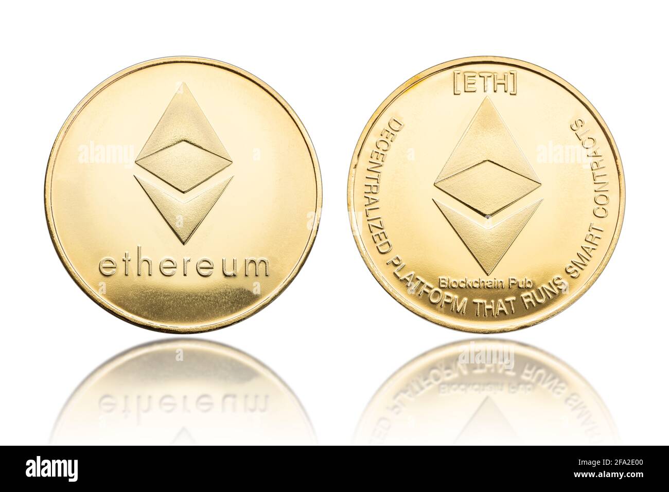Ethereum coin isolated on white background. Cryptocurrency Stock Photo ...