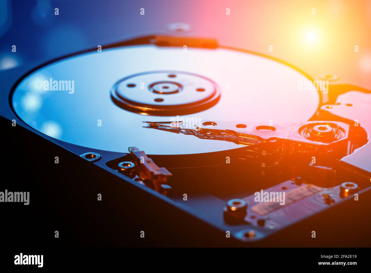 The abstract image of inside of hard disk drive. The concept of data ...
