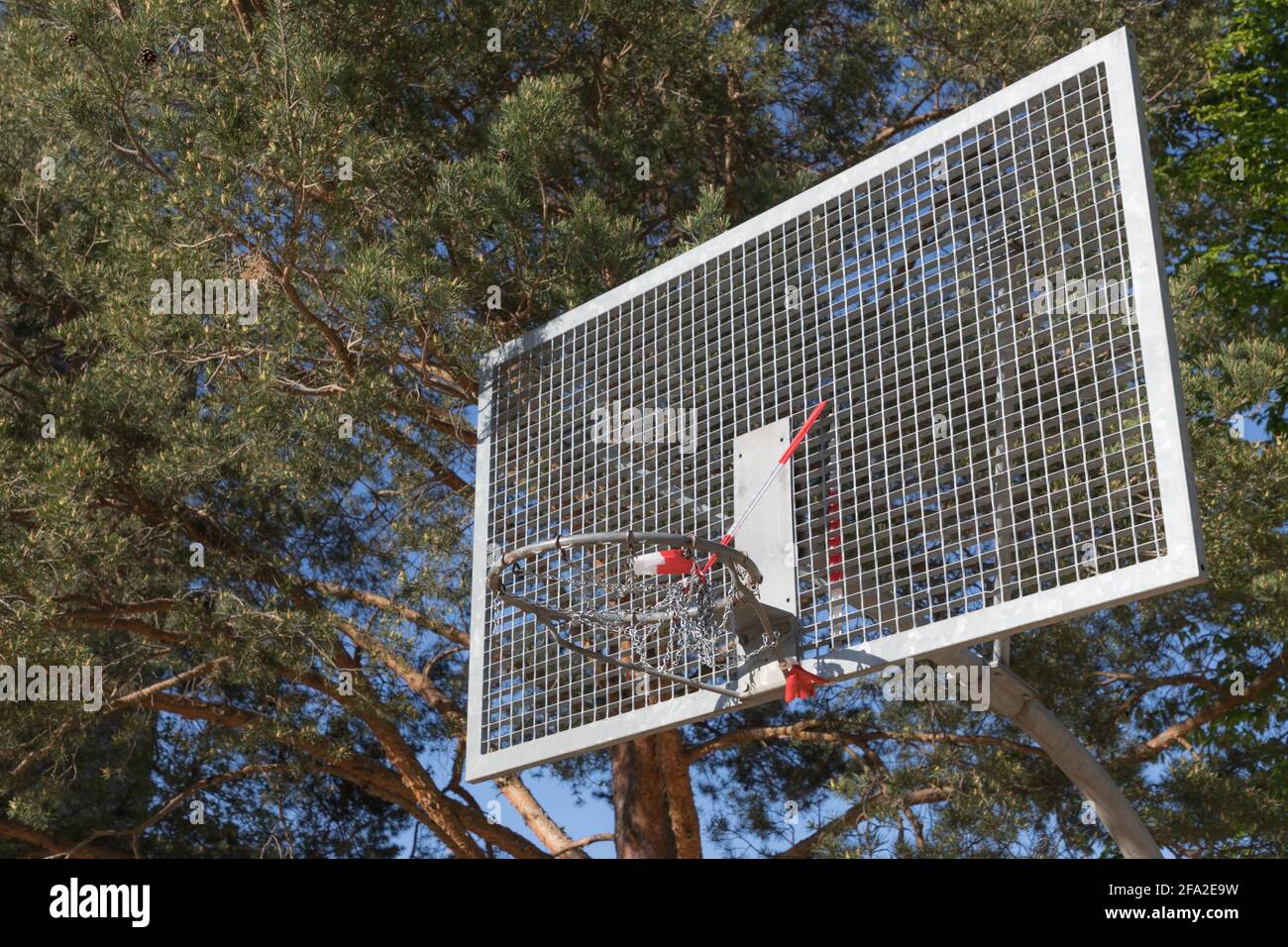 Corona virus quarantine lockdown of playground basketball basket ...