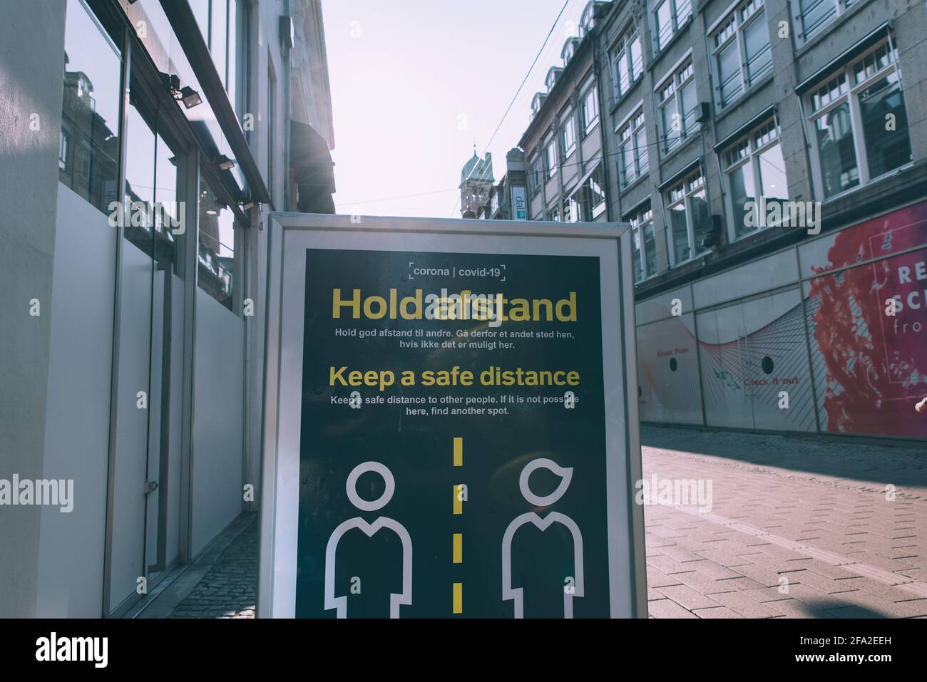 Copenhagen, Denmark - September 14, 2020. Keep social distance ...