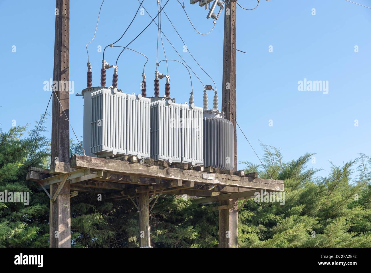 High voltage transformer installed in a rural electrical network ...
