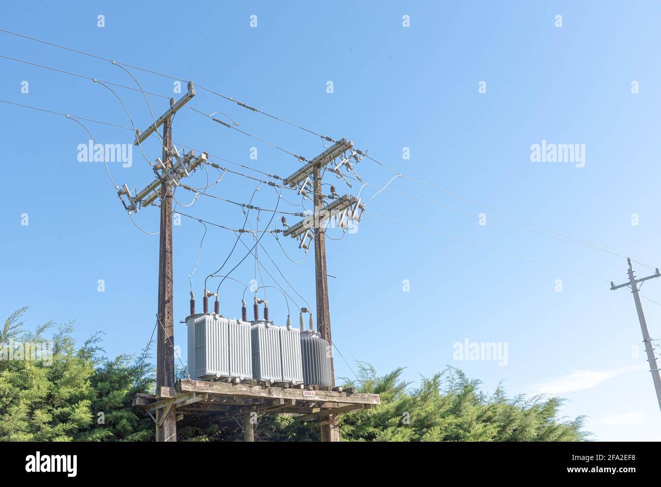 High voltage transformer installed in a rural electrical network ...