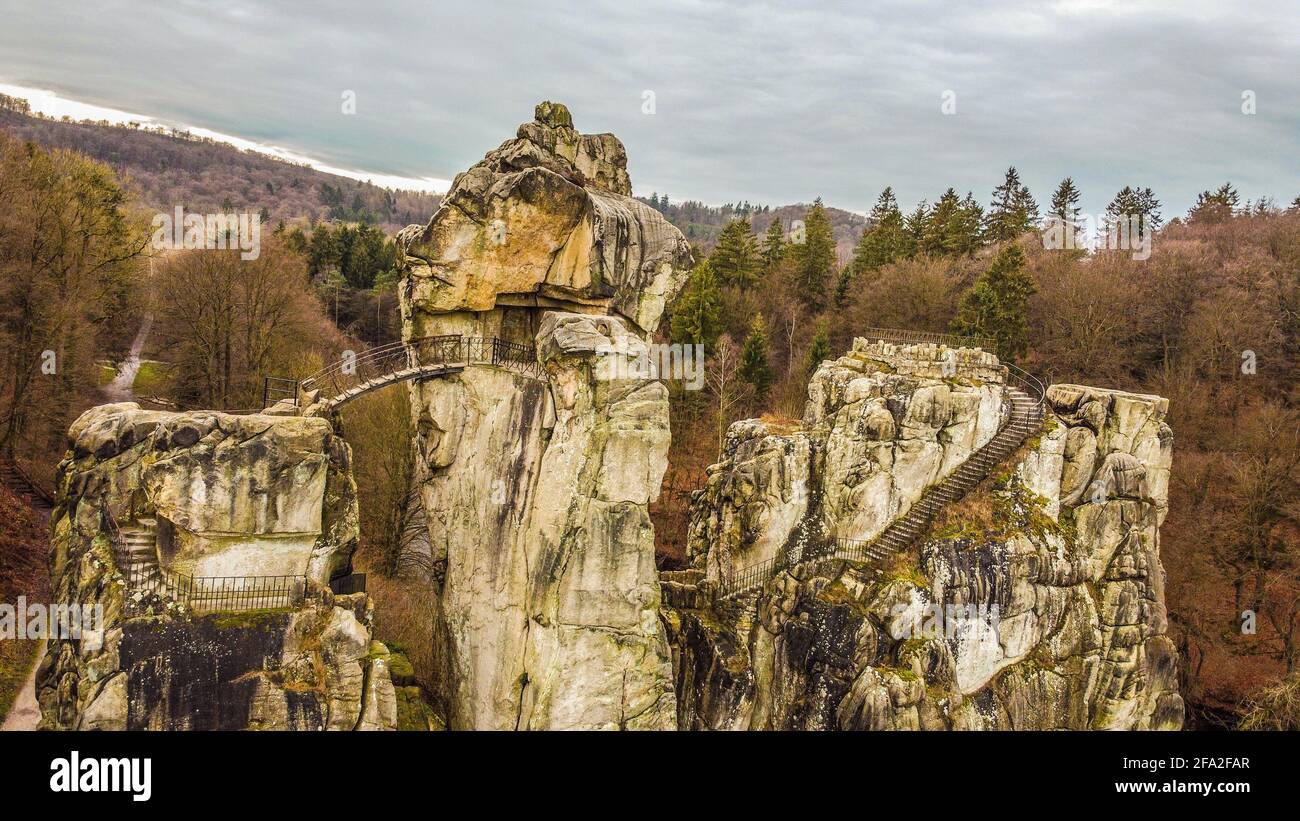 Externsteine rock formation in the Teutoburg Forest in Germany Stock ...