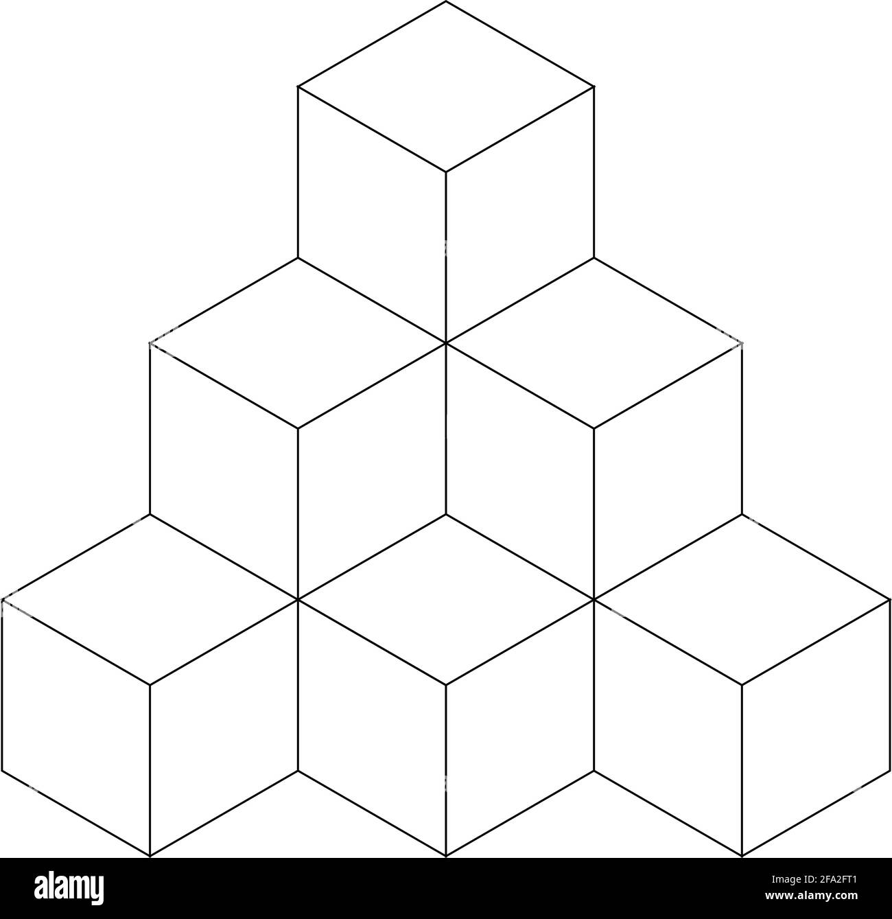 Pyramid of cubes. Flat vector outline illustration isolated on white ...