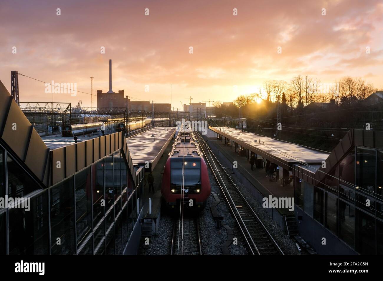 Copenhagen, Denmark 30 November 2015. Sunrise at Svanemollen metro ...