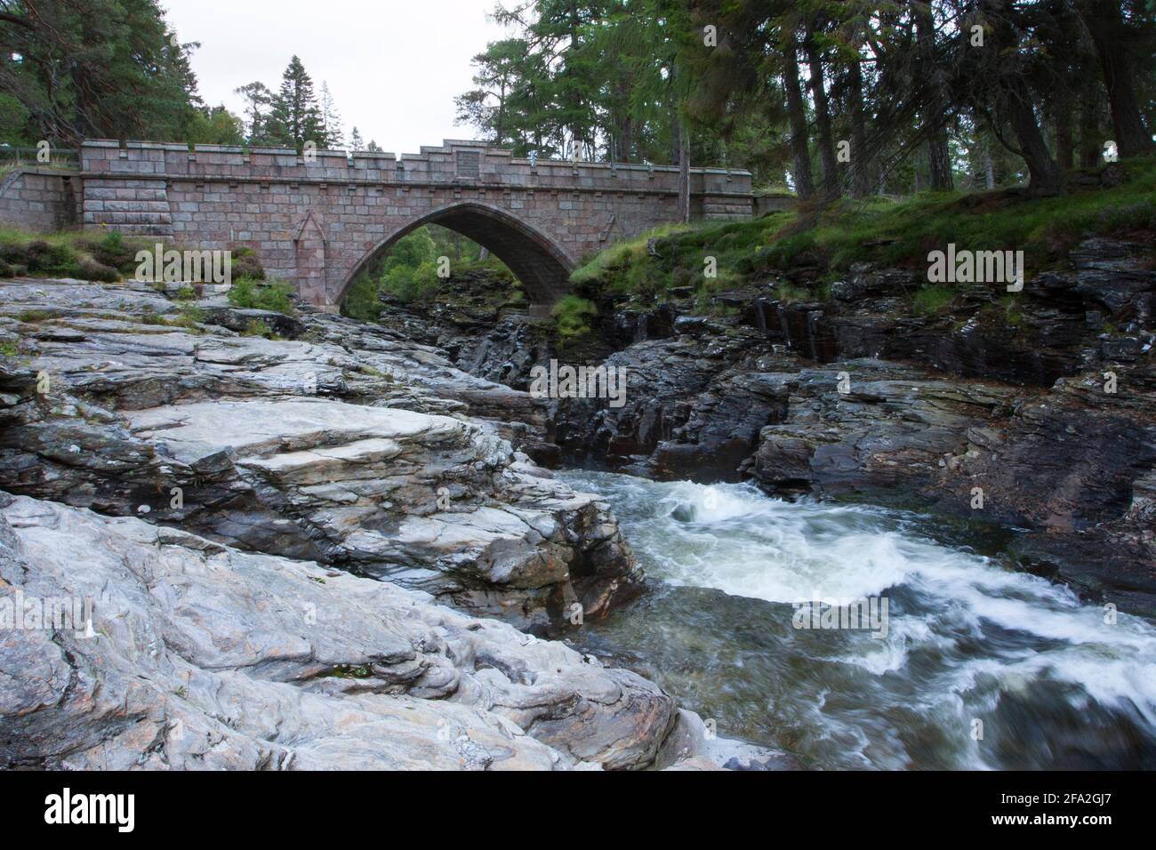 Bridge over the River Dee flowing through the Mar Estate, The Linn of ...
