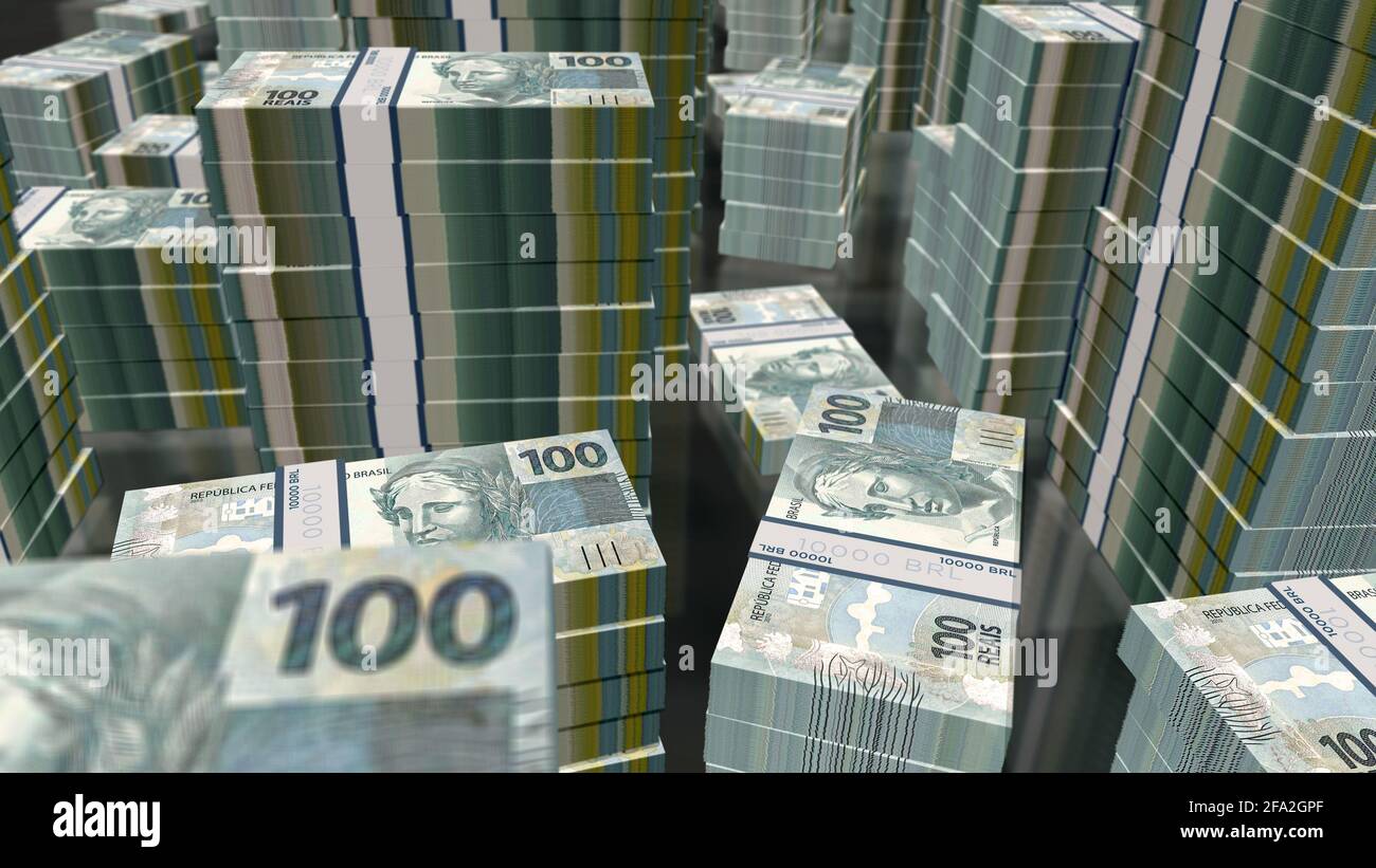 Brazilian Real money pack 3d illustration. BRL banknote bundle stacks ...