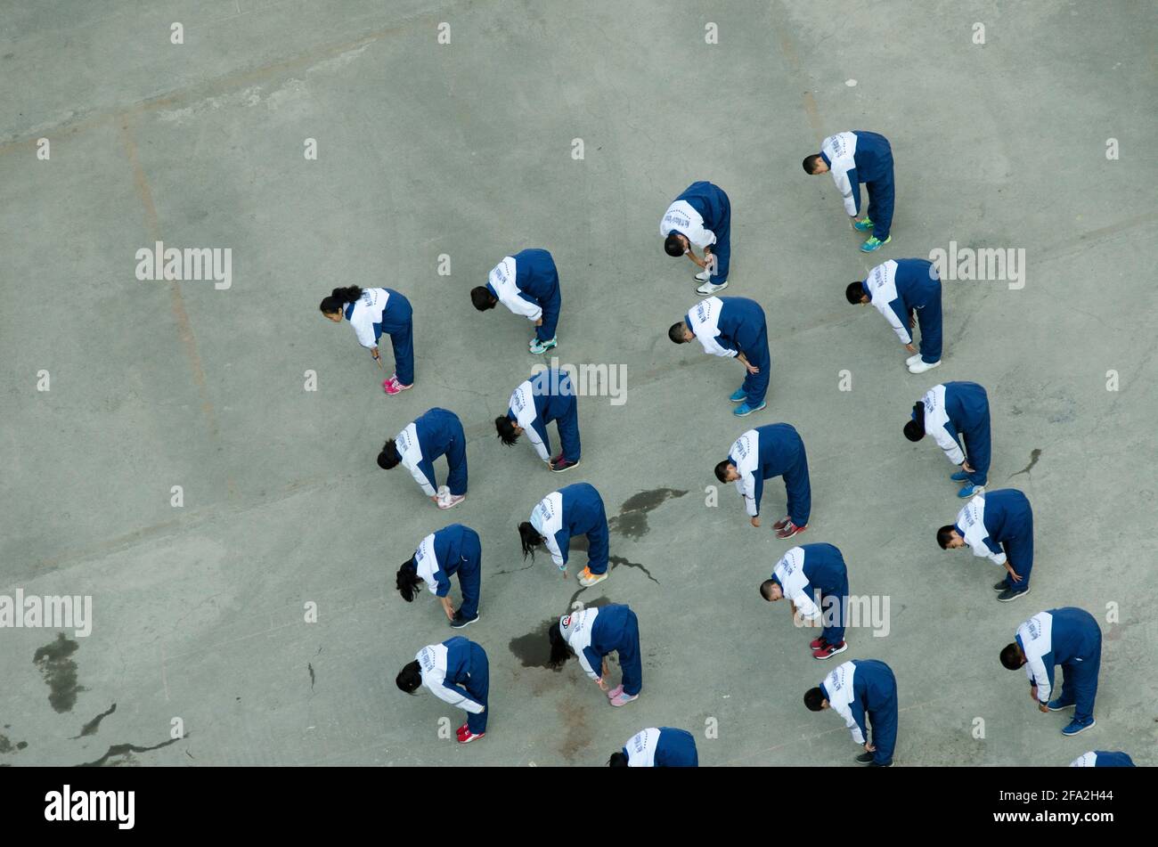 Han Chinese students of the No 11 Middle School in their blue and white ...