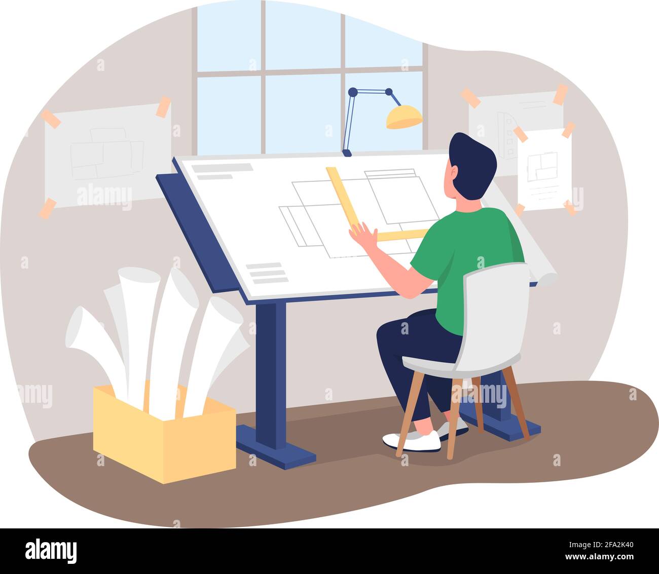 Architect at work desk 2D vector web banner, poster Stock Vector Image ...
