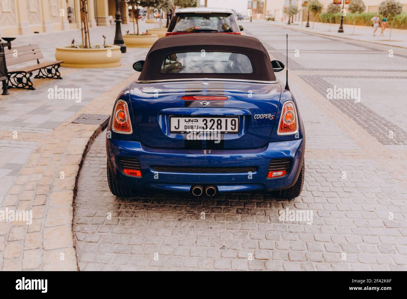 Dubai, UAE - November 20, 2013. Blue Mini Cooper S car parked in Dubai ...