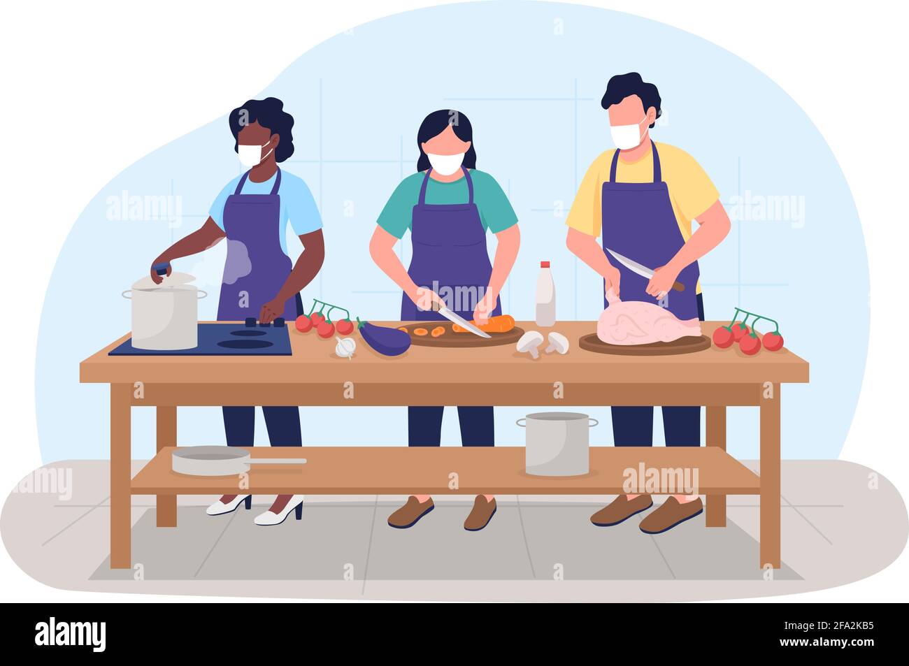 Cooking class during pandemic 2D vector web banner, poster Stock Vector ...