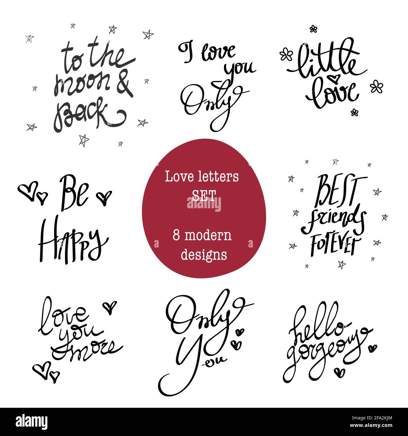 Love letters set with 8 modern designs for cards, posters, web sites ...