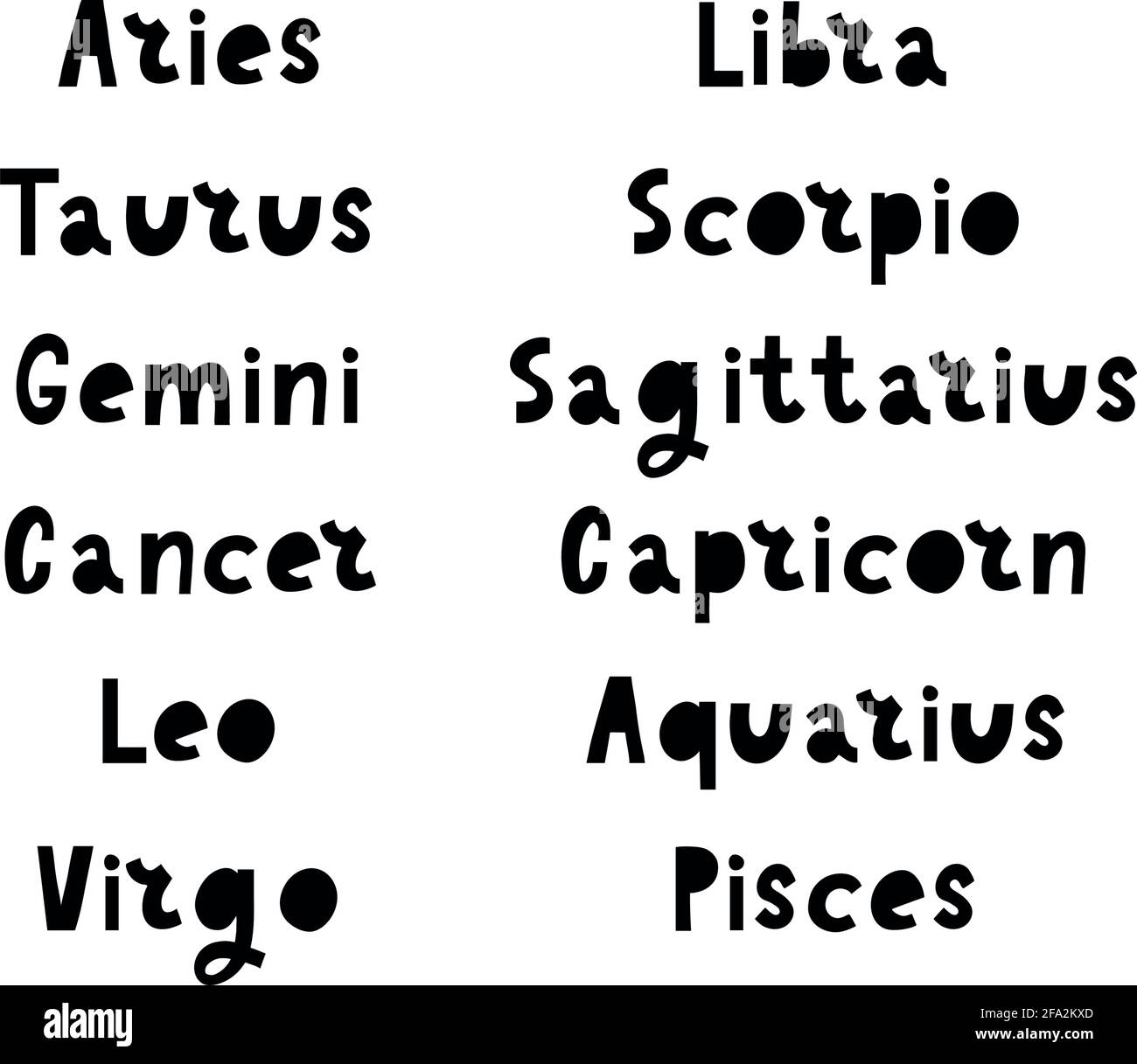 Zodiac lettering Vector Sign. Cartoon astrology text illustration ...