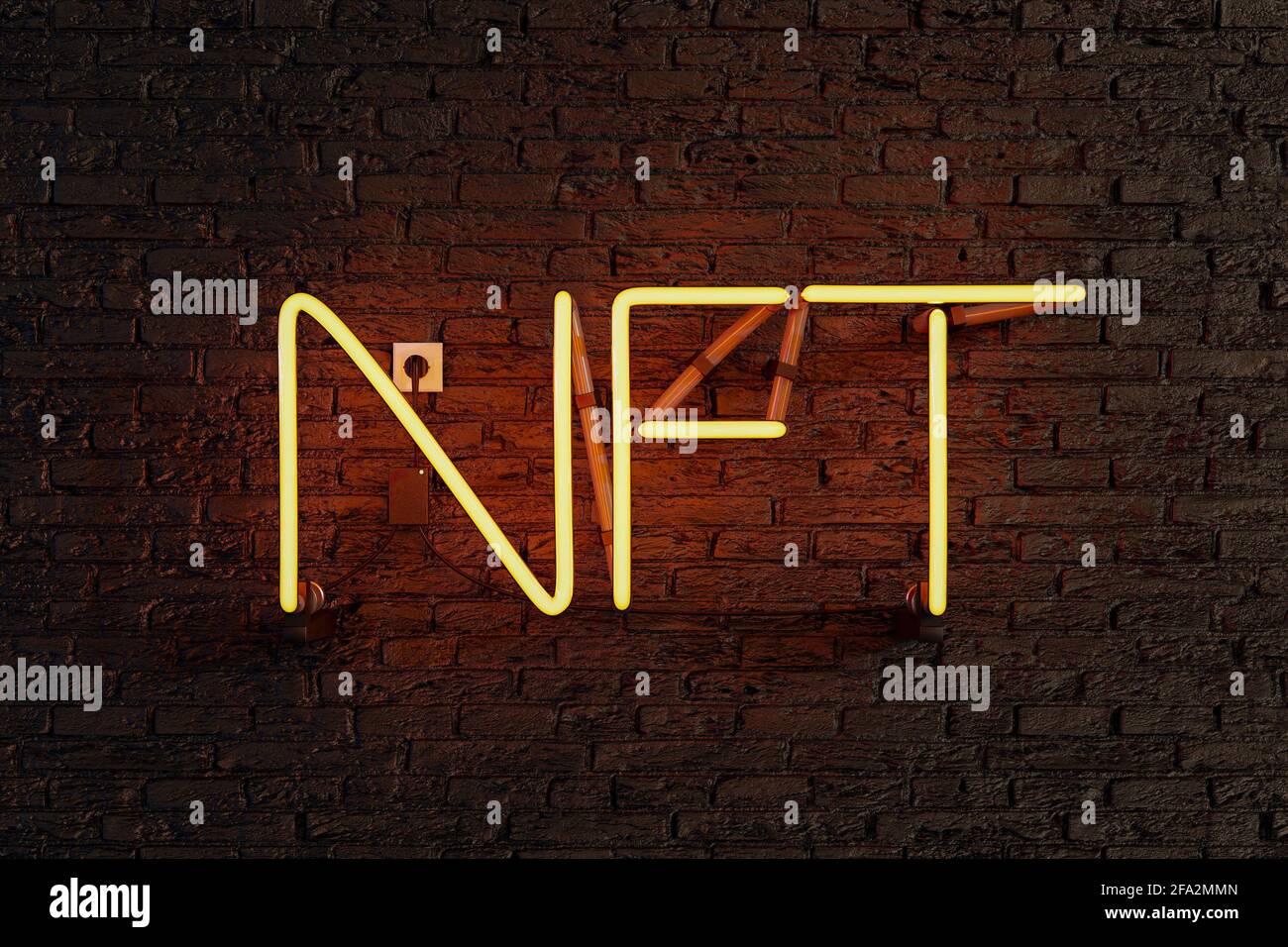 yellow neon lamp with illuminated NFT sign Stock Photo - Alamy