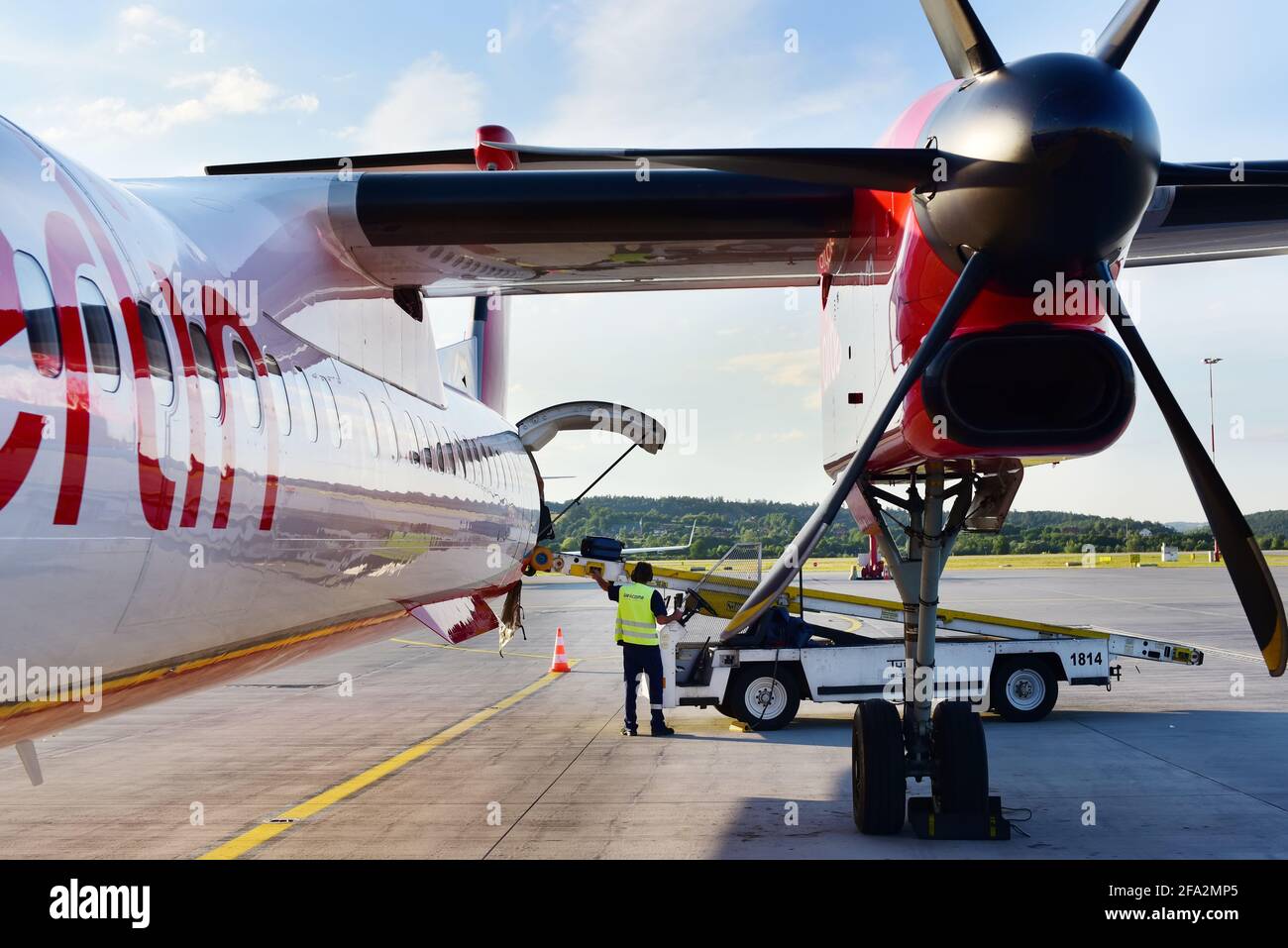 Krakow, Poland - July 6, 2017. A Bombardier Q400 NextGen jet of Air ...