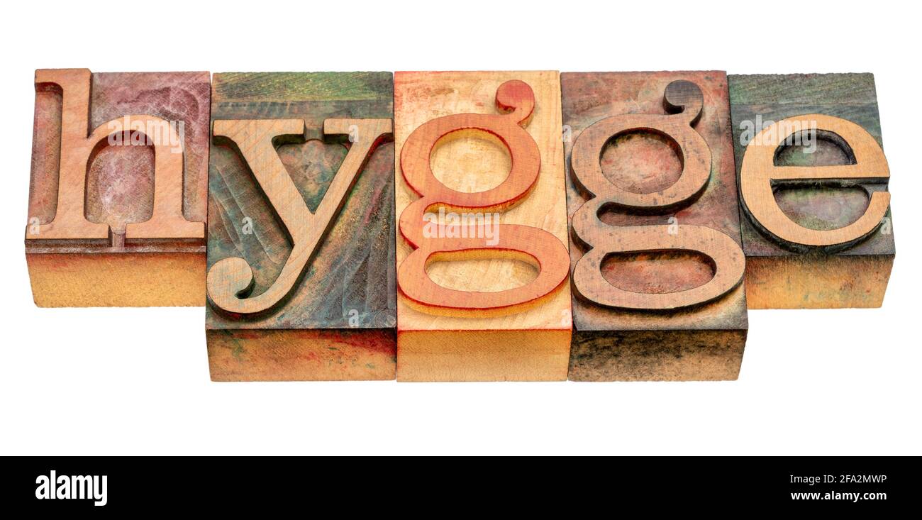 hygge - isolated word abstract in vintage letterpress wood type blocks ...
