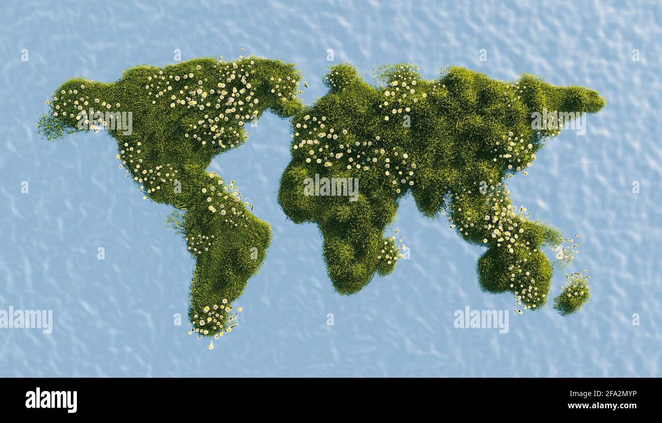 world map full of vegetation and spring flowers Stock Photo - Alamy