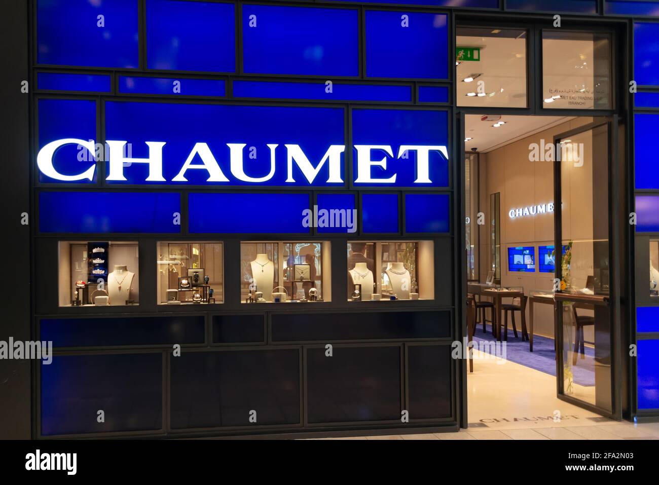 Dubai, UAE - May 30, 2013. Storefront of Chaumet shop located in The ...