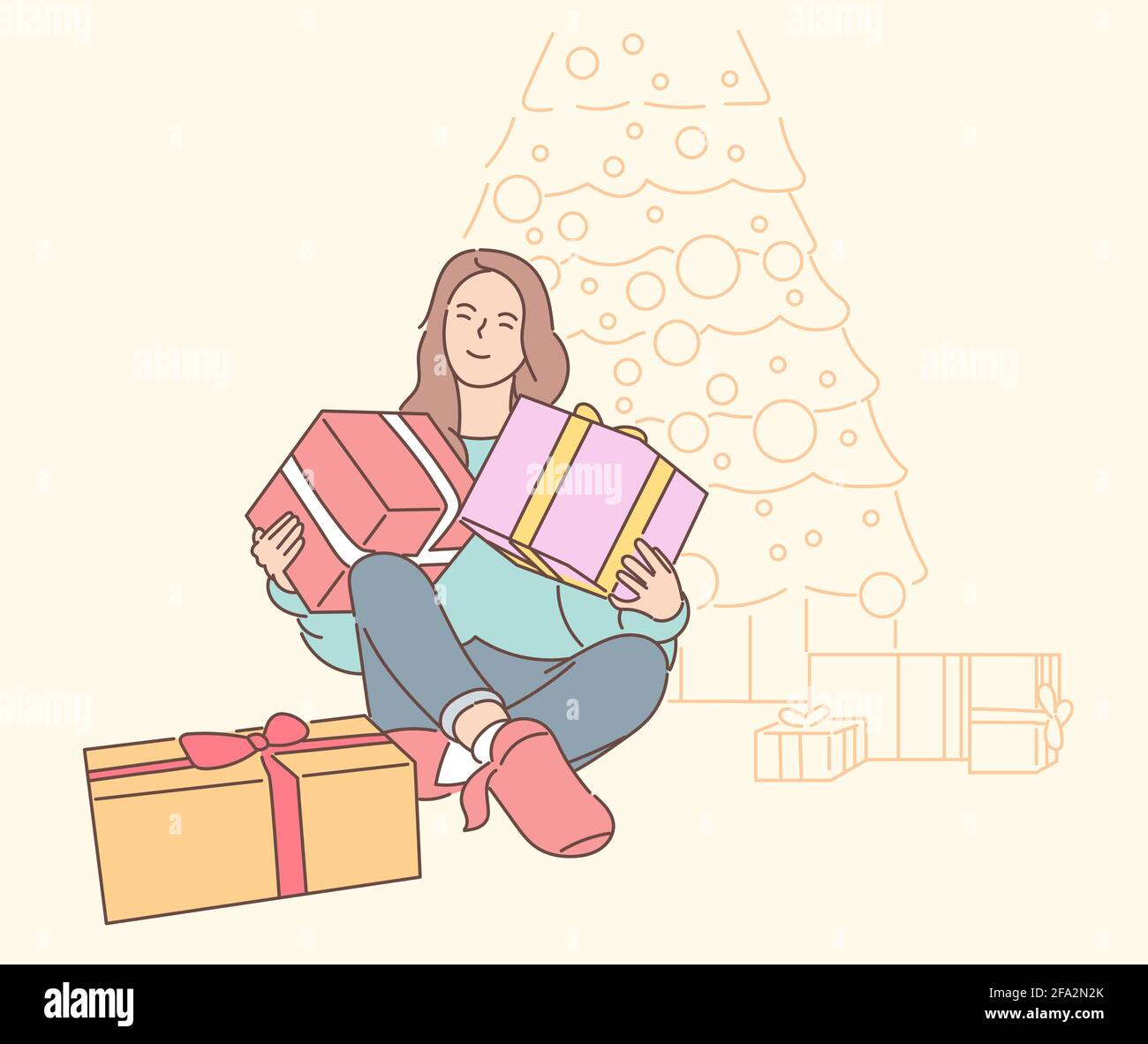 Young happy woman presents Stock Vector Images - Alamy