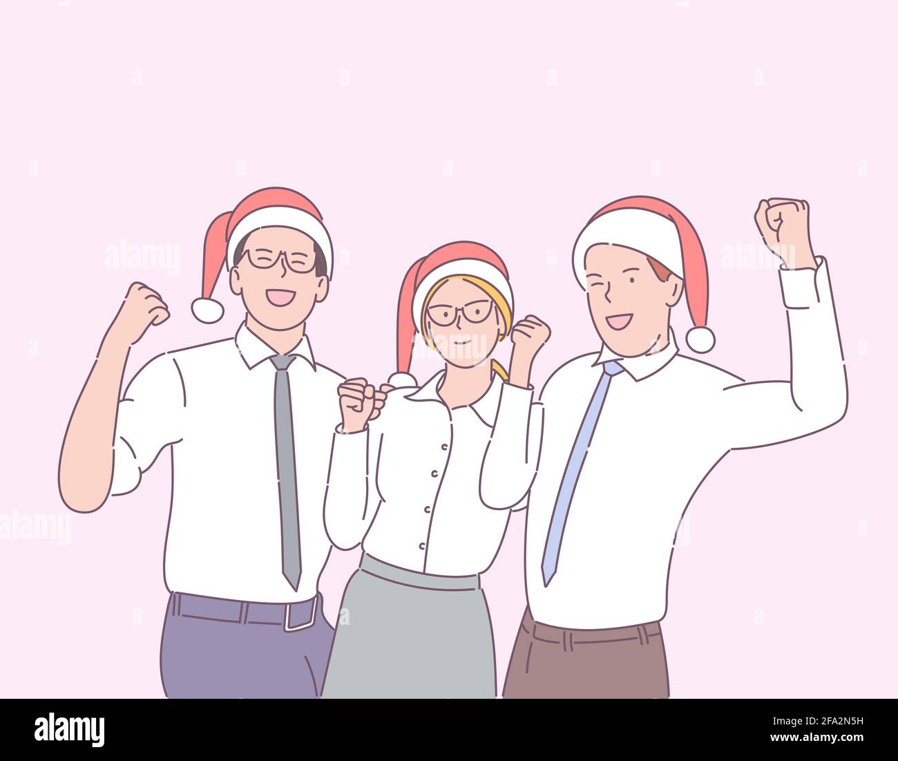 New Year celebration, festive mood concept. Joyful managers or ...