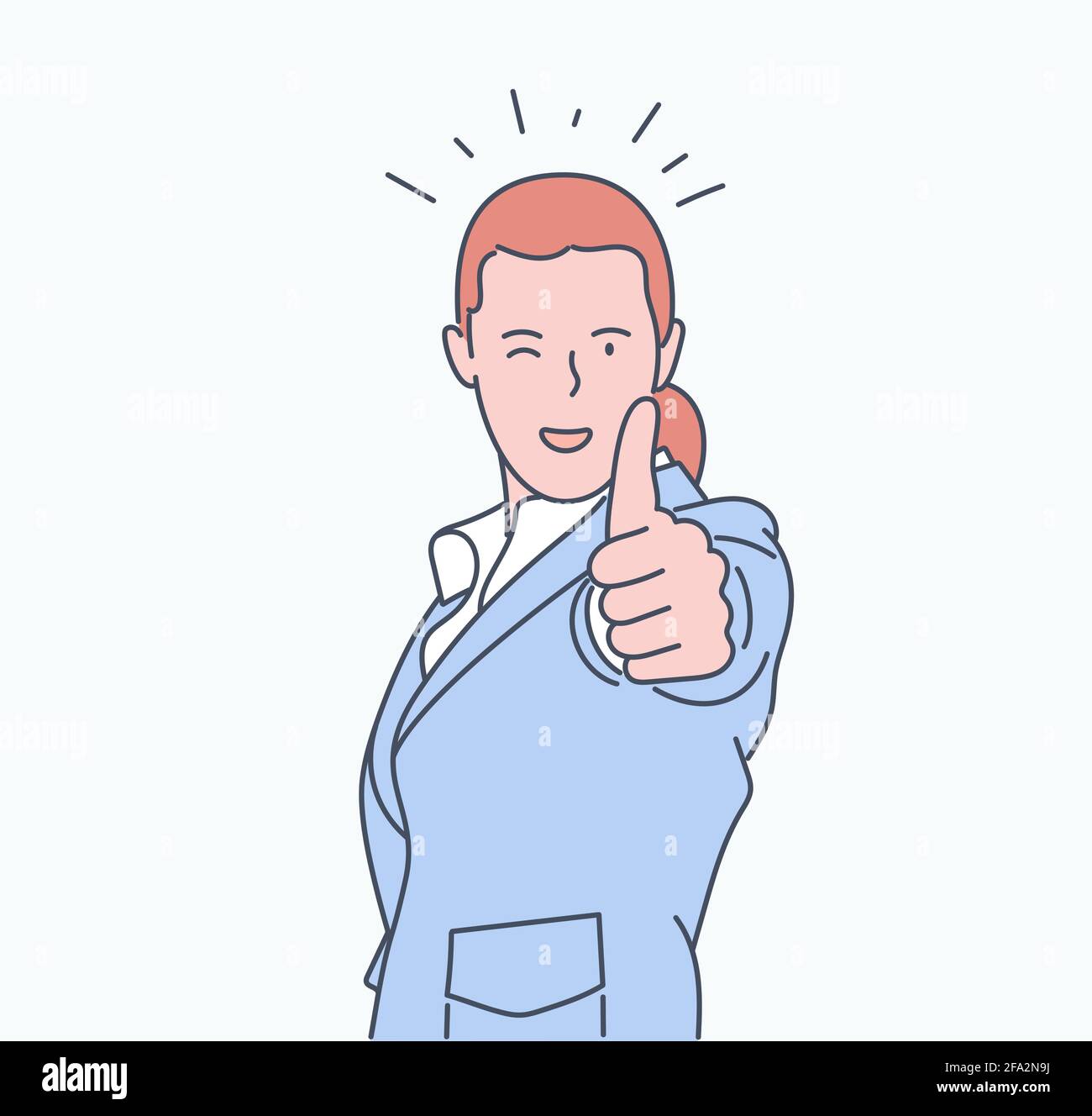 Like sign, joy, approval, happiness concept. Young happy smiling woman ...