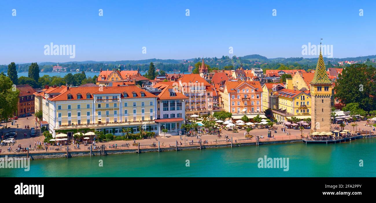 Port in the harbor of Lindau, Bavaria. German city on an island in the ...