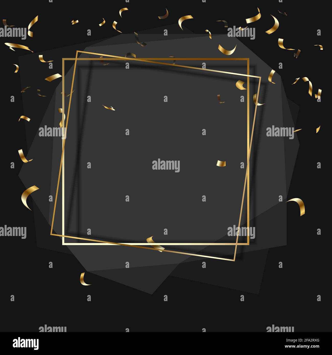 Gold frame with shadow on black background with confetti Stock Vector ...