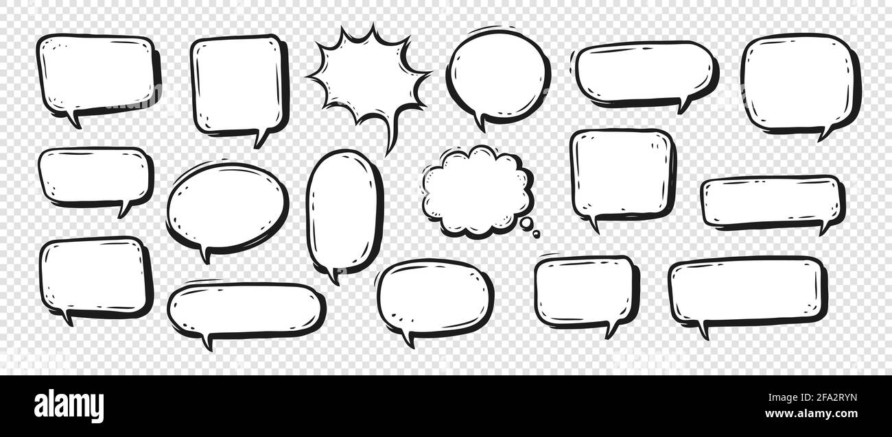 Set of hand drawn talk speech bubbles and think for dialog words or ...