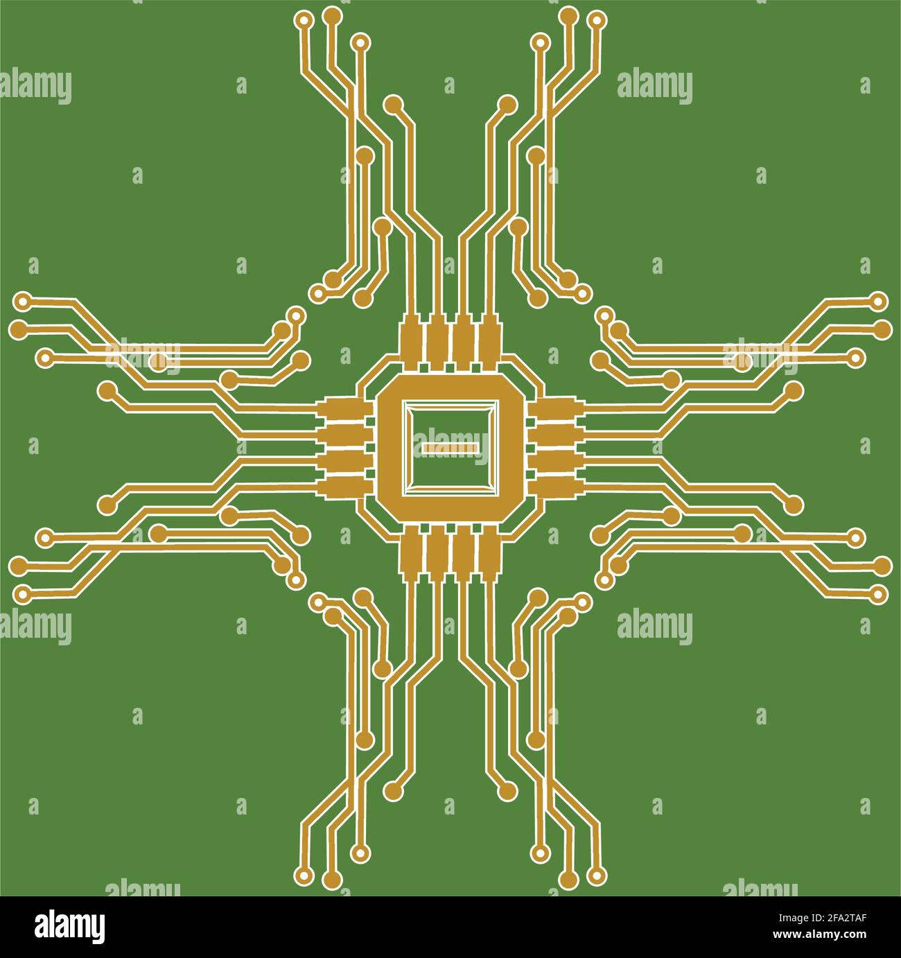 Flat Microelectronics Circuits. Circuit board vector, green background ...