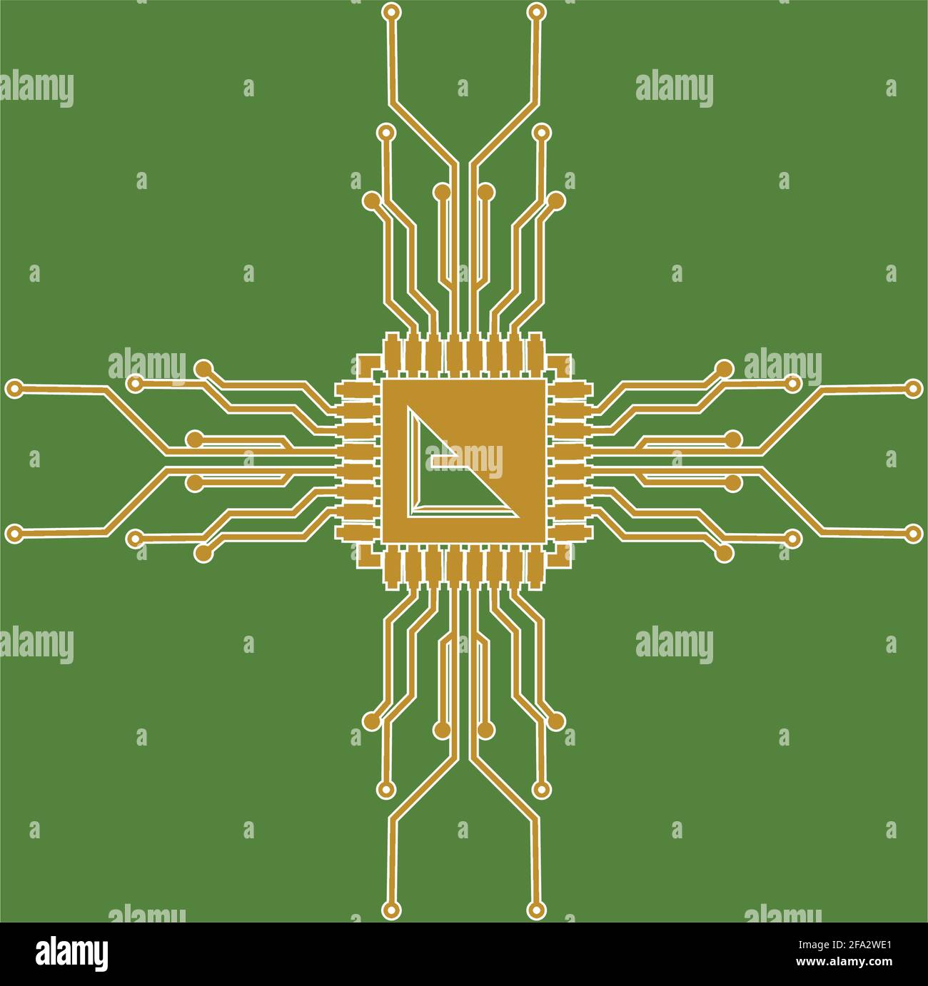 Flat Microelectronics Circuits. Circuit board vector, green background ...