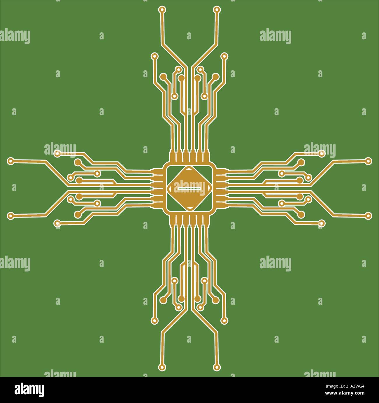 Flat Microelectronics Circuits. Circuit board vector, green background ...