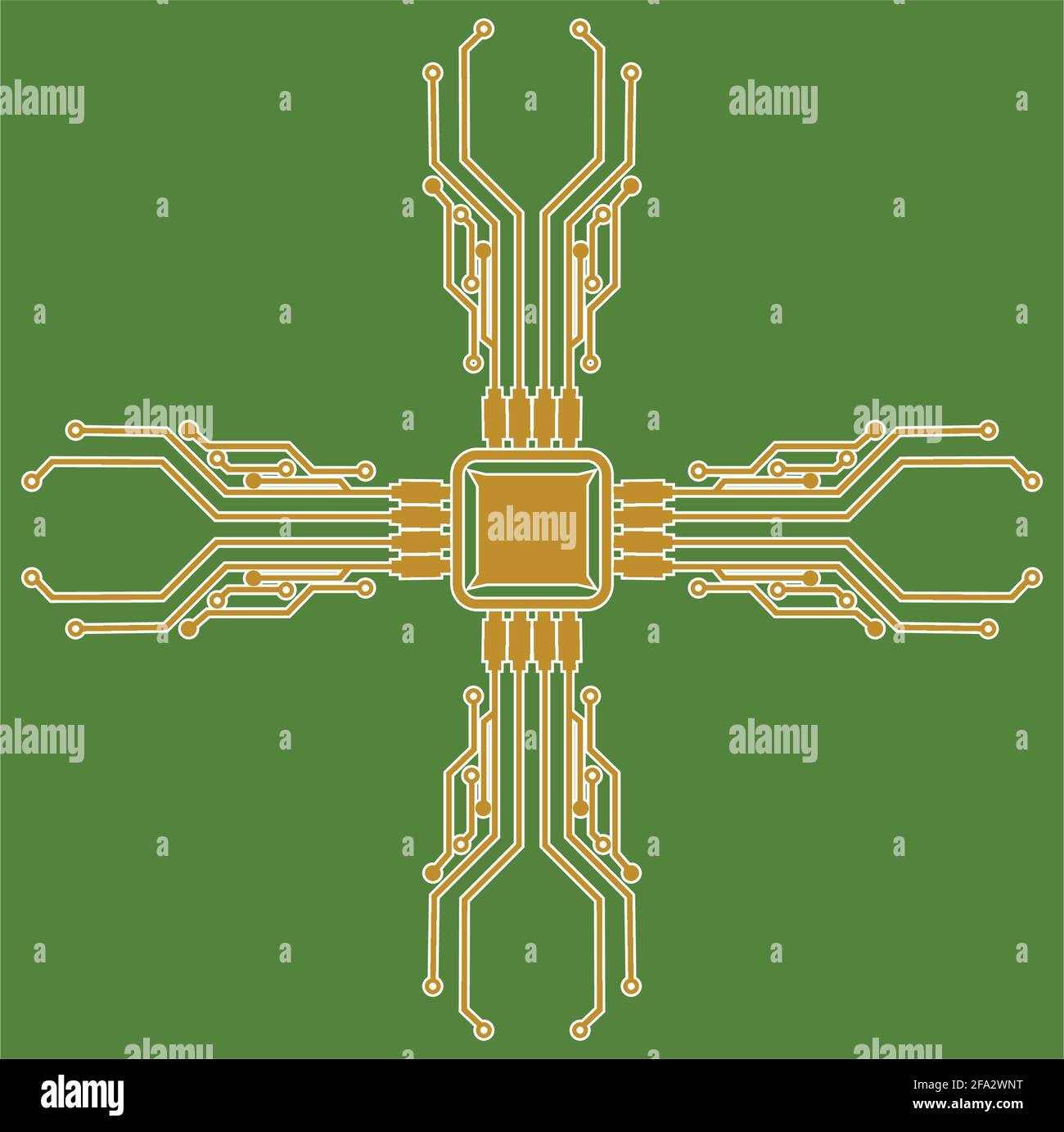 Flat Microelectronics Circuits. Circuit board vector, green background ...