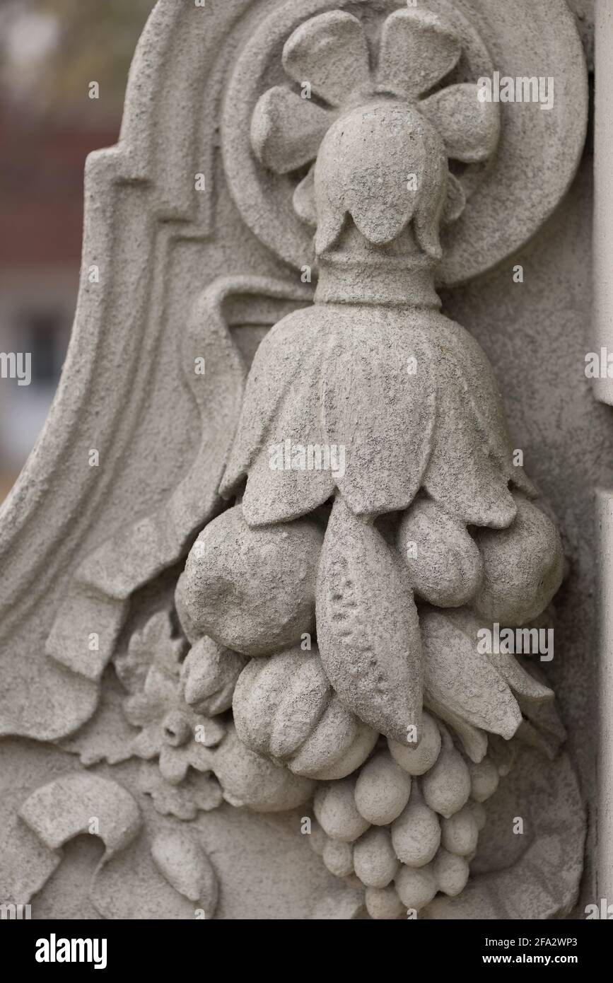 stone carved pendant swag, featuring high-relief fruits and flowers ...