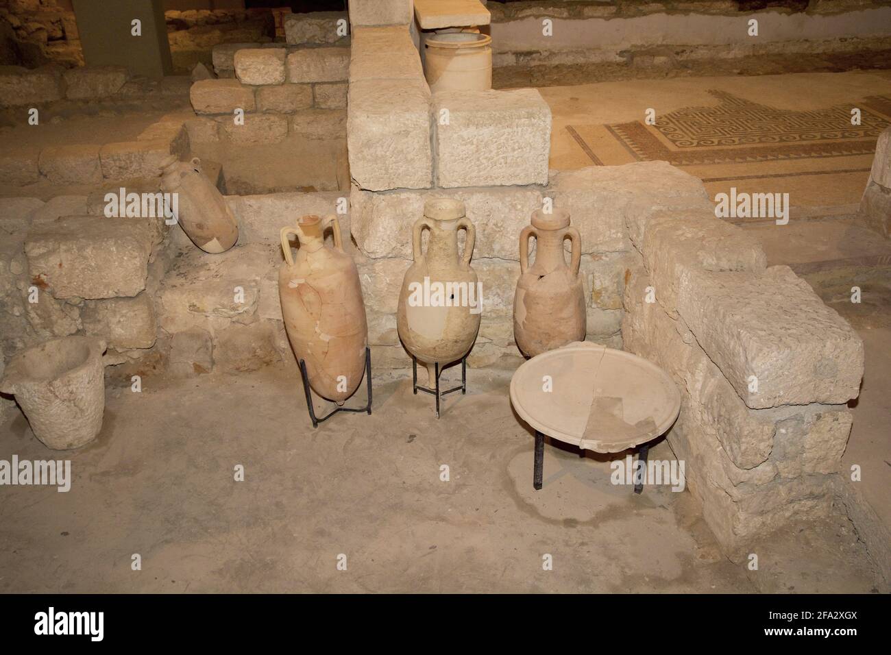 Jewish archeological artifacts - three pitchers in the museum Stock ...