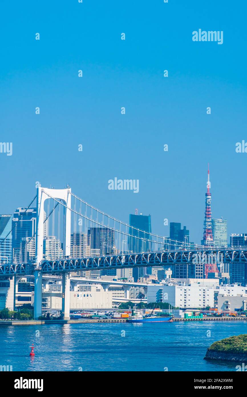 Beautiful architecture building cityscape of tokyo city with rainbow ...