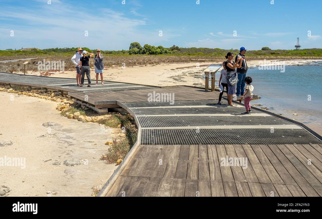 People walking on a path around Lake Thetis Western Australia Stock ...