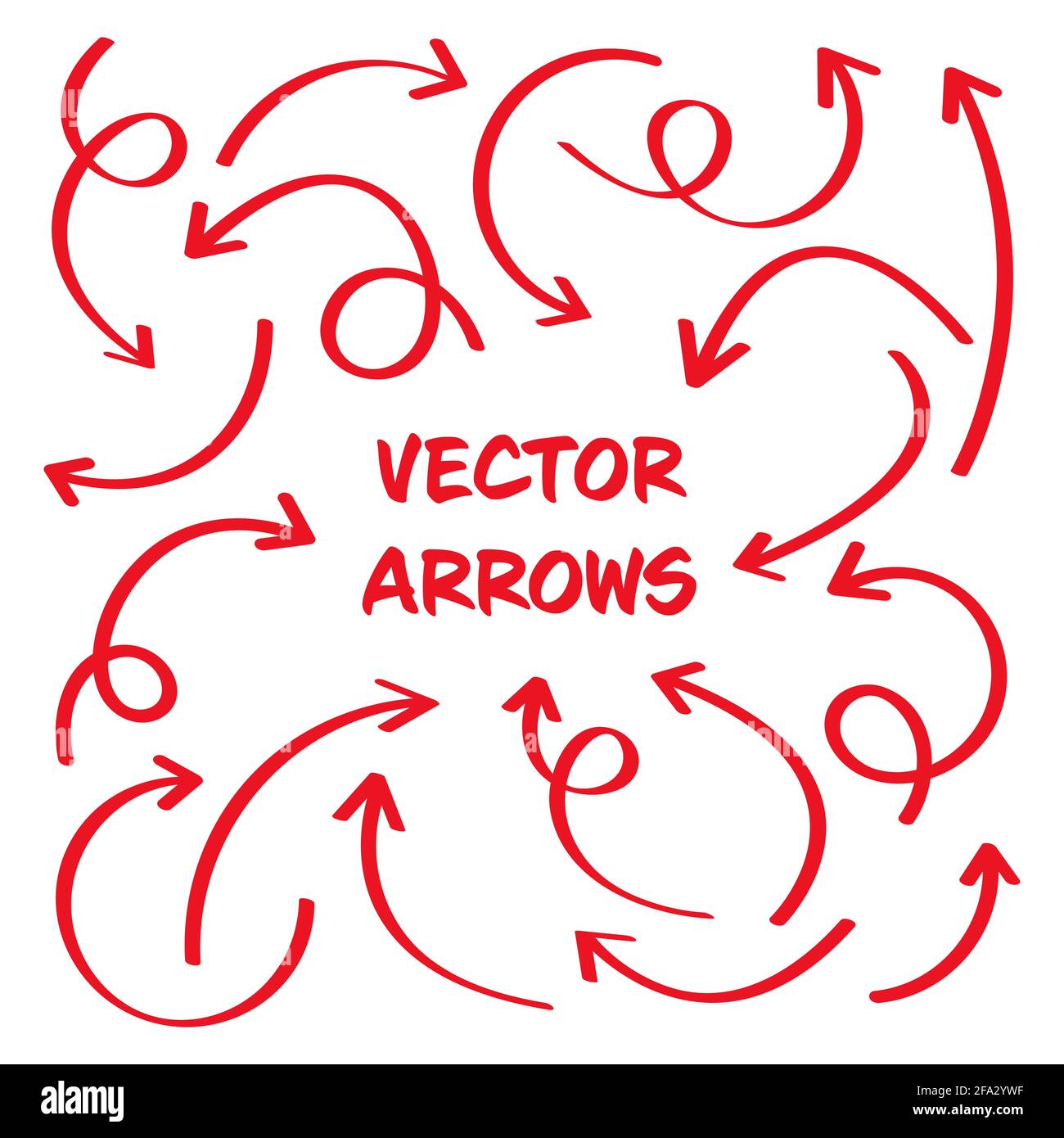 Red hand drawn arrows isolated on white background. Doodle arrow ...