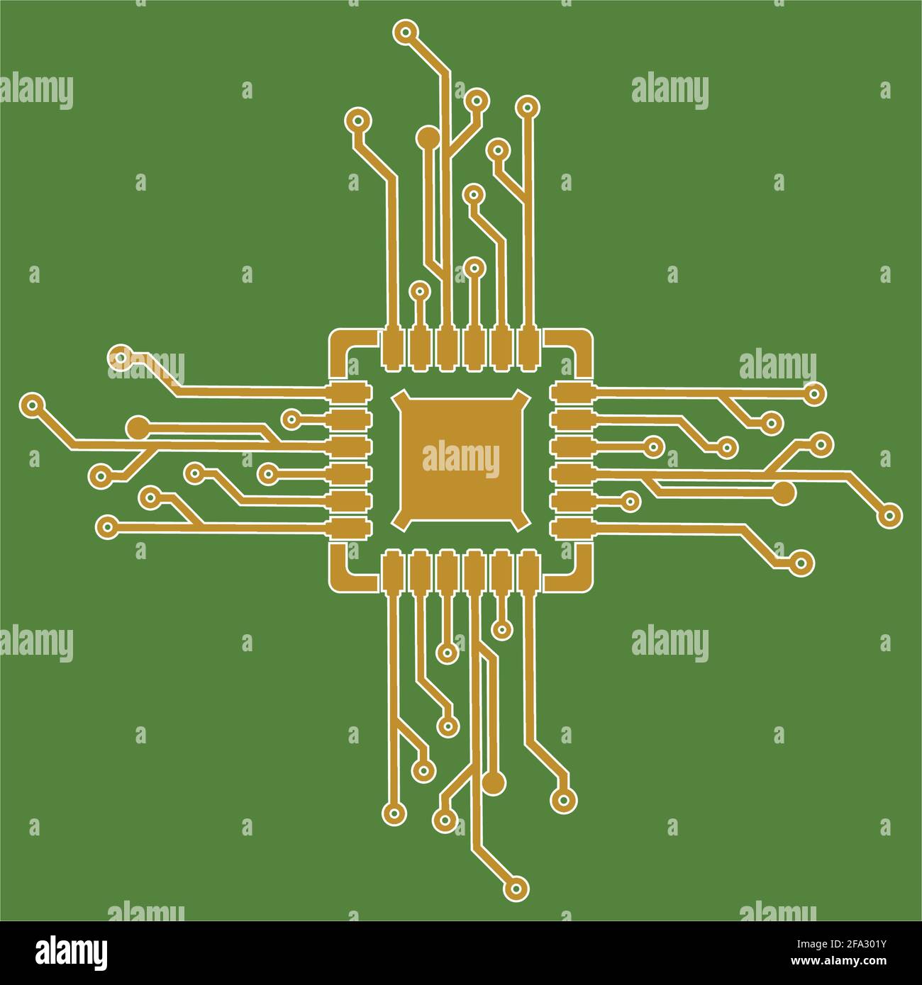 Flat Microelectronics Circuits. Circuit board vector, green background ...