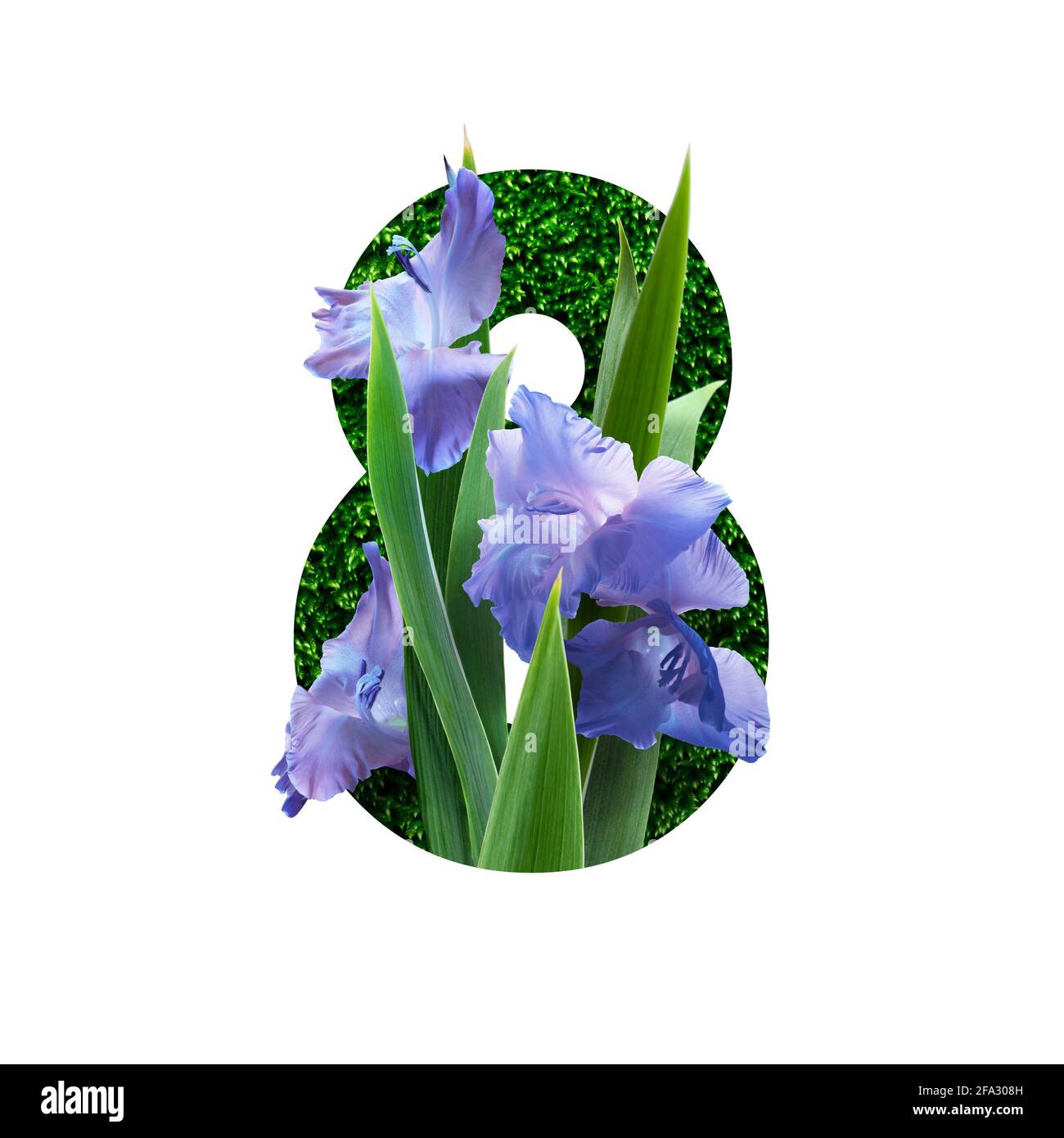 floral alphabet illustration, digit eight. set of letters with botanical bouquet. wedding ...