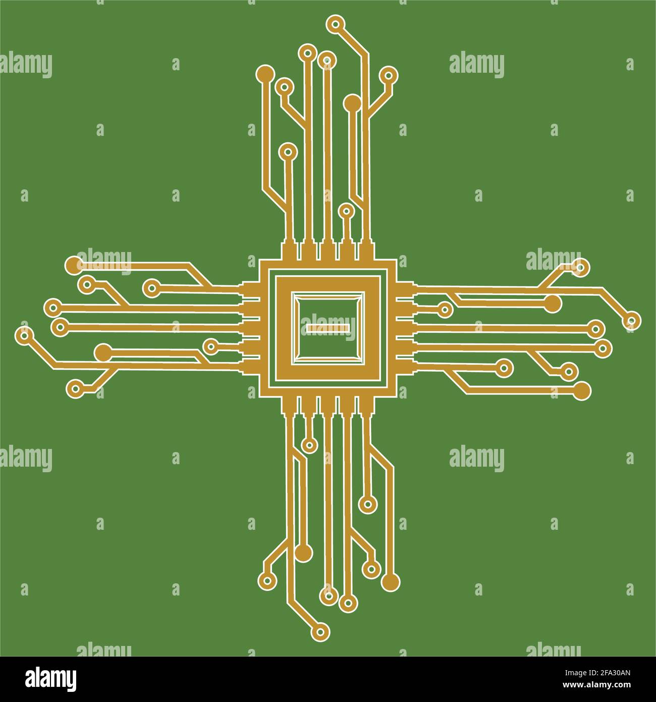 Flat Microelectronics Circuits. Circuit board vector, green background ...