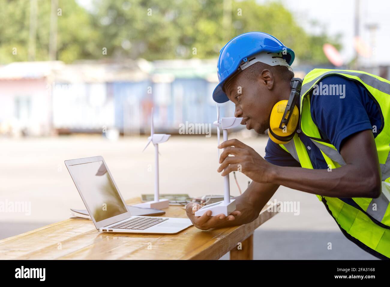 Engineer African American black worker discussing of solar energy from ...