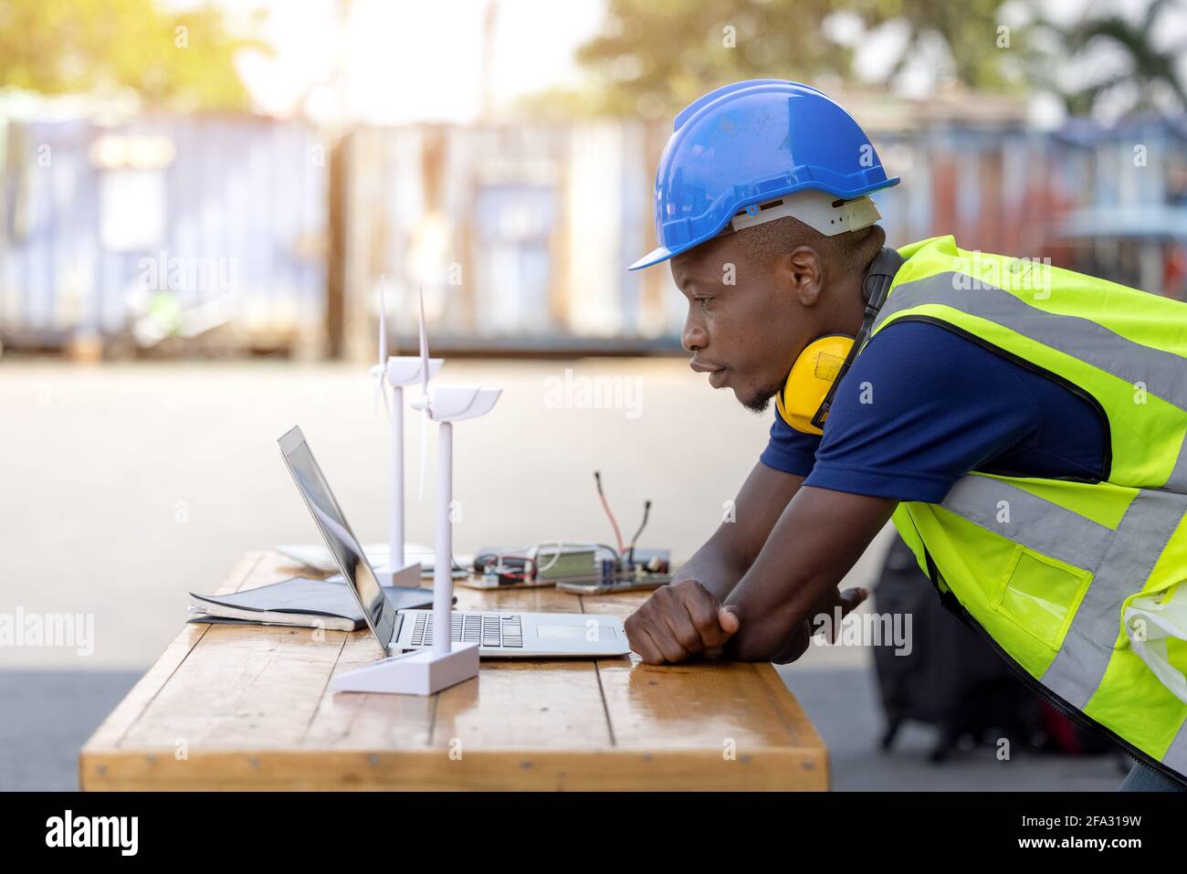 Engineer African American black worker discussing of solar energy from ...