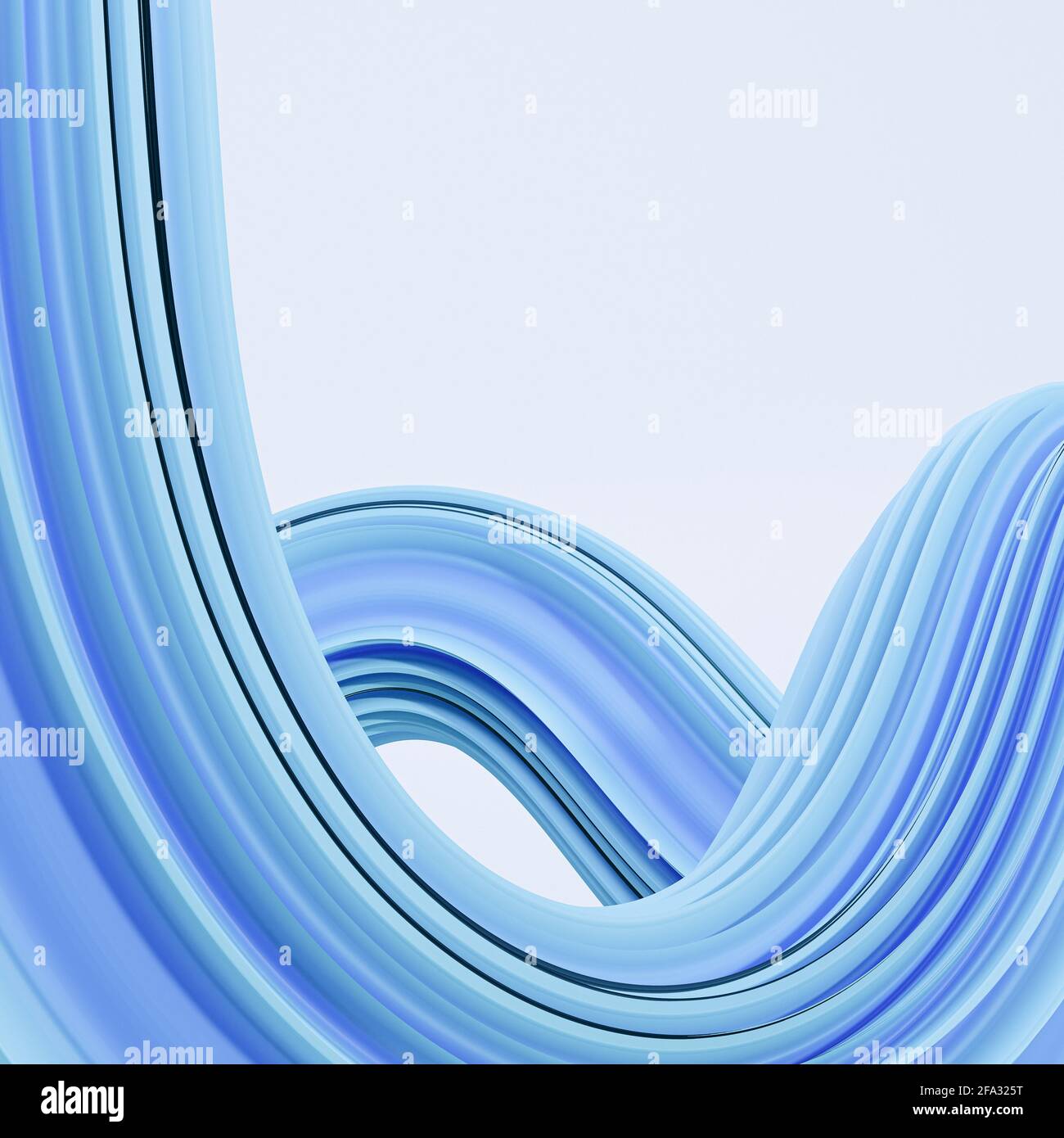 Abstract blue twisted wavy shape, shiny curve in motion, 3d rendering ...